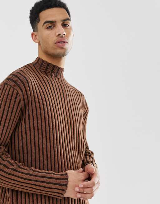 Asos Design Knitted Oversized Turtleneck Sweater In Brown Asos