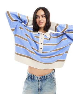 ASOS DESIGN knitted rugby polo shirt in stripe | ASOS