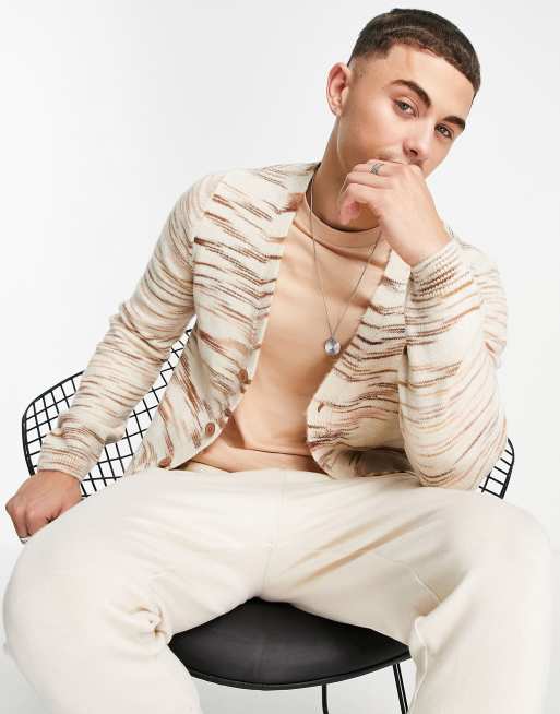 Asos Design Knitted Space Dye Cardigan In Oatmeal Asos