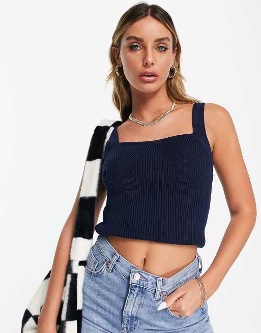 ASOS DESIGN knitted square neck cami in navy | ASOS