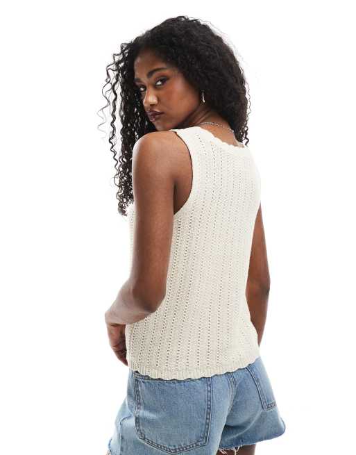 ASOS DESIGN knitted tank top with scalloped edge in ecru | ASOS