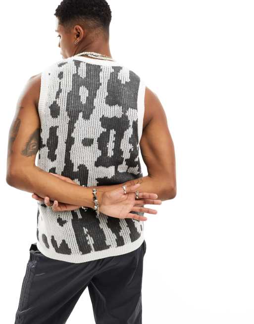 ASOS DESIGN knitted tank with pattern in black and white | ASOS