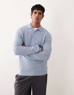 ASOS DESIGN knitted textured polo in blue | ASOS