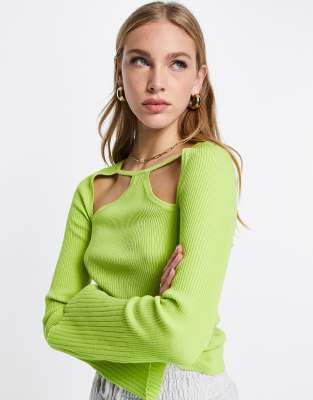 ASOS DESIGN knitted top with racer front cut out detail in green | ASOS