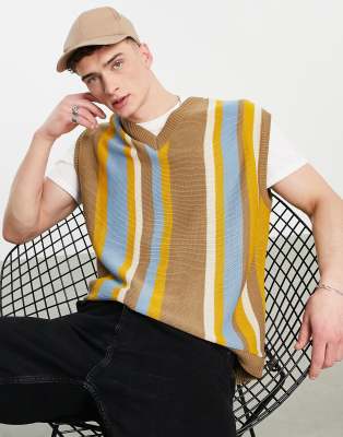 ASOS DESIGN knitted vertical stripe tank in tan | ASOS