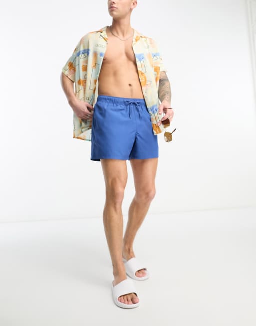 Asos Design Korte Zwemshort In Blauw Asos