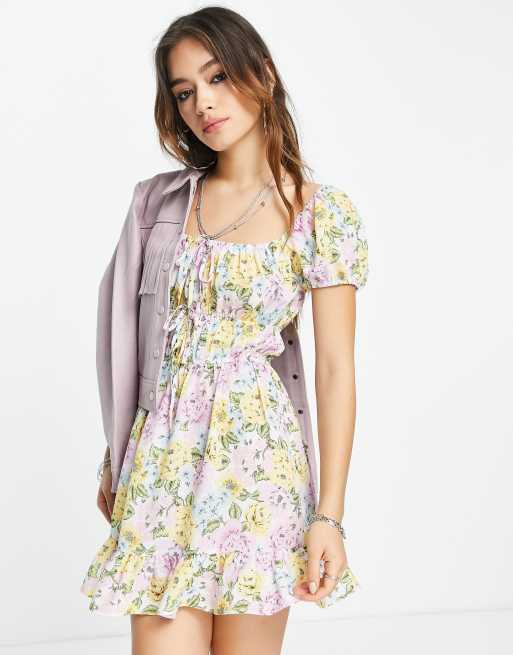 Asos Design Kurzärmliges Mini Freizeitkleid Mit Großem Khaki Muster