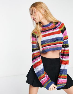 ASOS DESIGN – Kurzer Pullover mit Strickmustermix und buntem Streifenmuster | ASOS