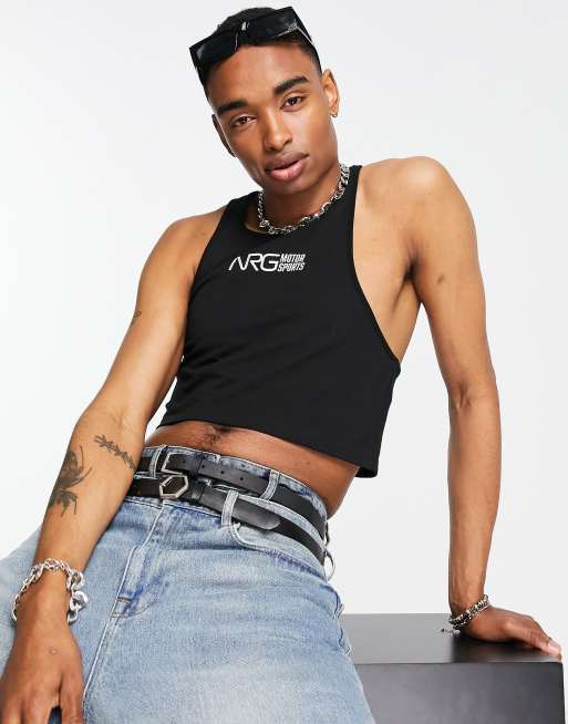 Asos Design Kurzes Trägertop In Schwarz Mit Textdruck Asos