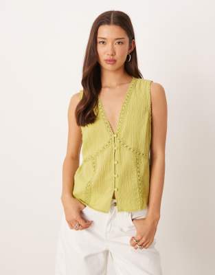 ASOS DESIGN lace trim waistcoat in avocado | ASOS