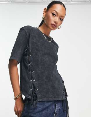 ASOS DESIGN lace up tee in black | ASOS