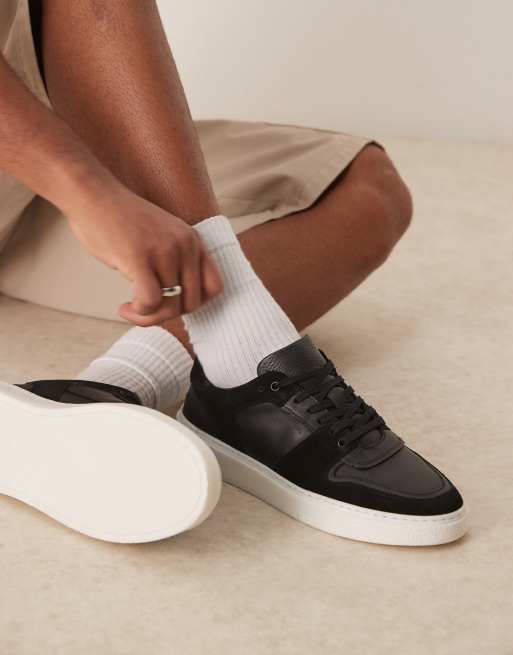 ASOS DESIGN lace up trainers in black suede with white sole | ASOS