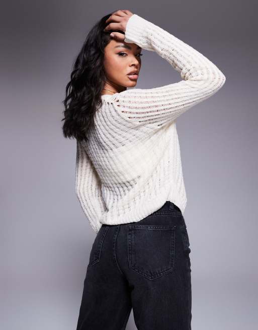 ASOS DESIGN ladder knit cardigan in ivory | ASOS