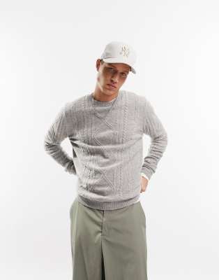 ASOS DESIGN lambswool crew neck sweater in gray | ASOS