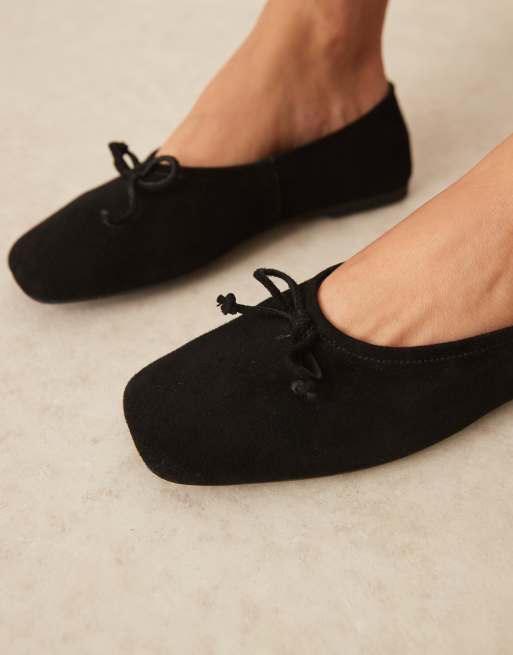 ASOS DESIGN Landmark suede high-vamp ballet flats in black | ASOS