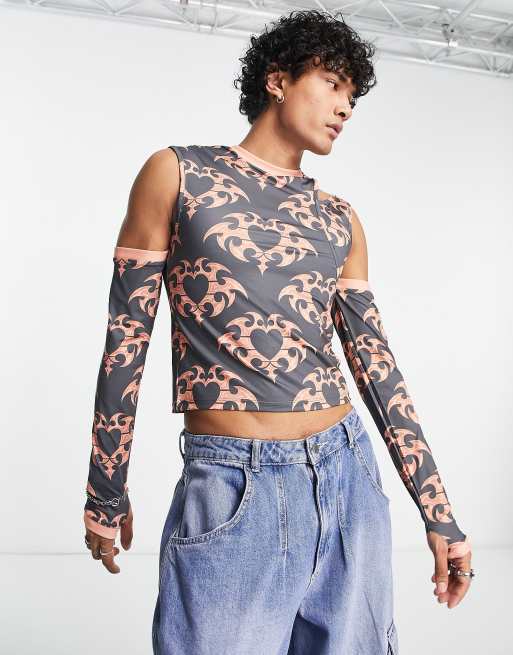 Asos Design Langärmliges Muskelshirt Mit Durchgängigem Print Und