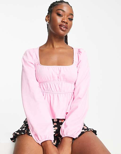 ASOS DESIGN – Langärmliges Oberteil in Rosa mit gesmokter Taille | ASOS ASOS DESIGN – Langärmliges Oberteil in Rosa mit gesmokter Taille | ASOS