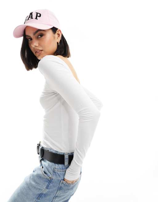 Asos Design Langärmliges Oberteil In Weiß Mit U Ausschnitt Hinten Asos
