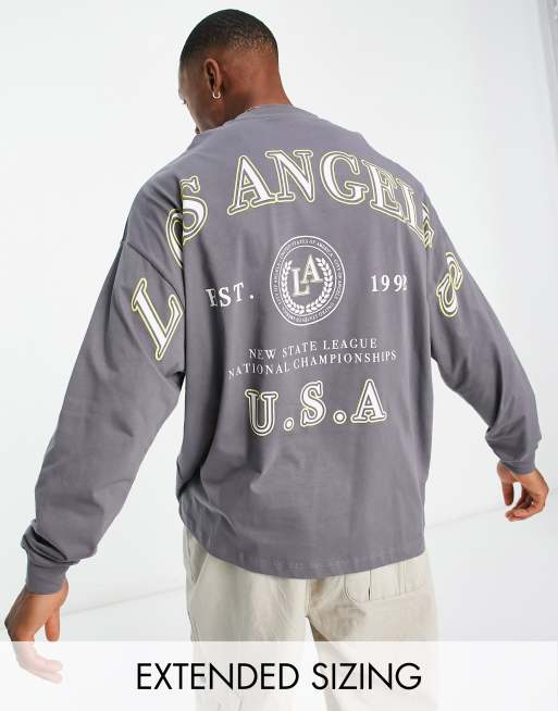 Asos Design Langärmliges Oversize Shirt In Dunkelgrau Mit „los