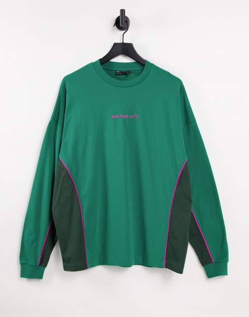 Asos Design Langärmliges Oversize Shirt Mit Farbblockdesign In Grün
