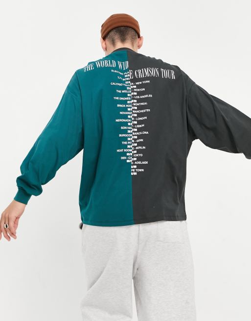 Asos Design Langärmliges Oversize Shirt Mit Farbblockdesign In Grün
