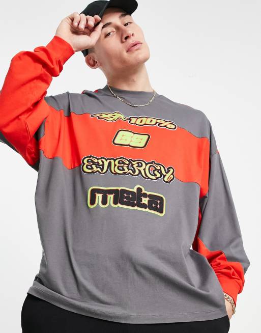 Asos Design Langärmliges Oversize Shirt Mit Farbblockdesign Und Print