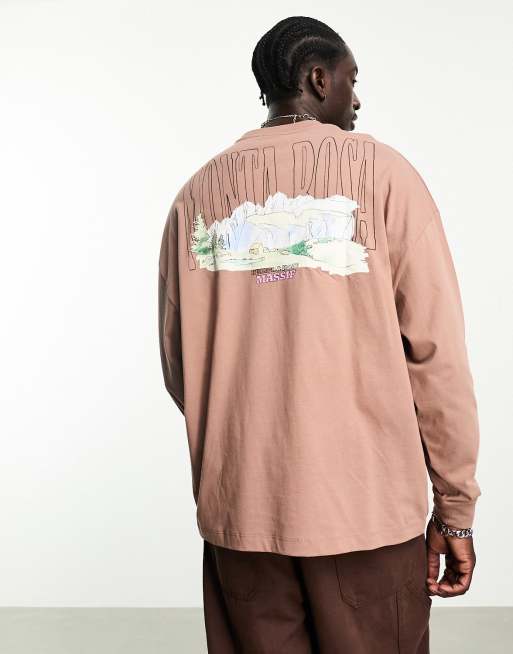 Asos Design Langärmliges Oversize Shirt Mit „outdoor“ Textprint Am
