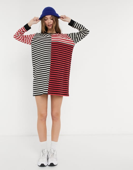 Asos Design Langärmliges Oversize Shirtkleid Mit Rotem Streifenmuster