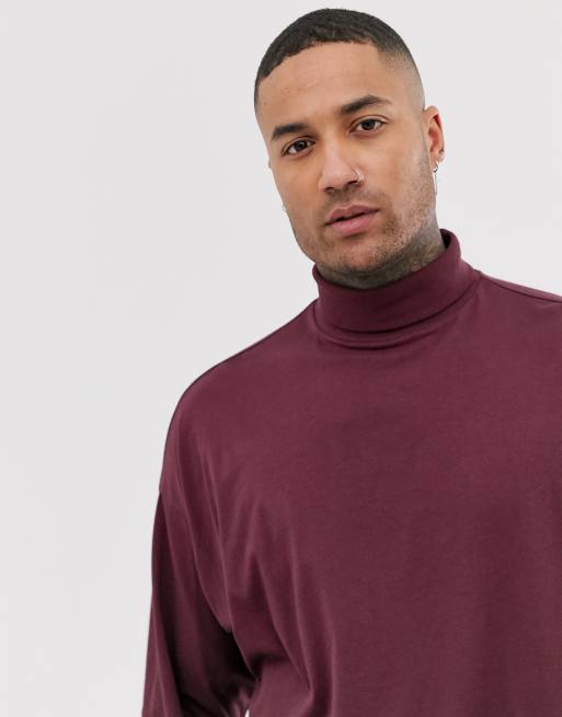 Asos Design Langärmliges Oversize T Shirt Aus Burgunderrotem Jersey