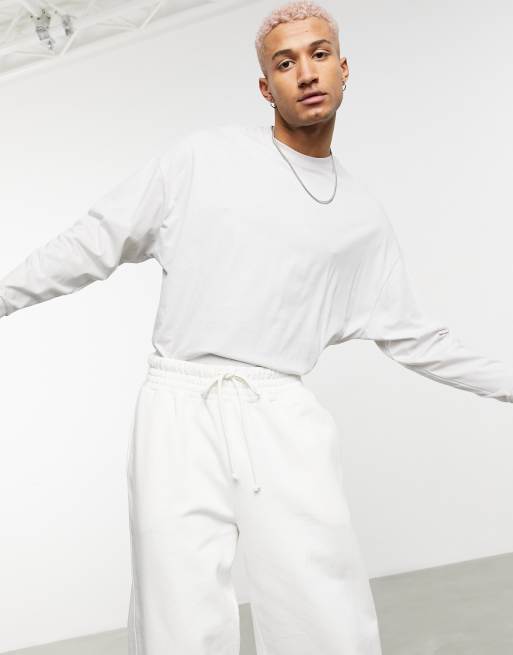 Asos Design Langärmliges Oversize T Shirt In Gebrochenem Weiß Grey