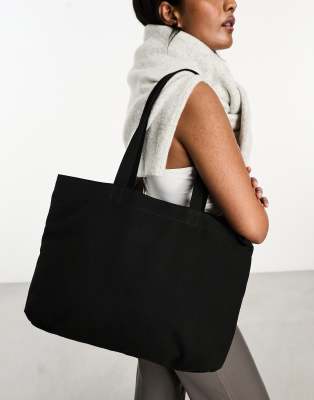 ASOS DESIGN laptop compartment canvas tote bag in black - BLACK | ASOS