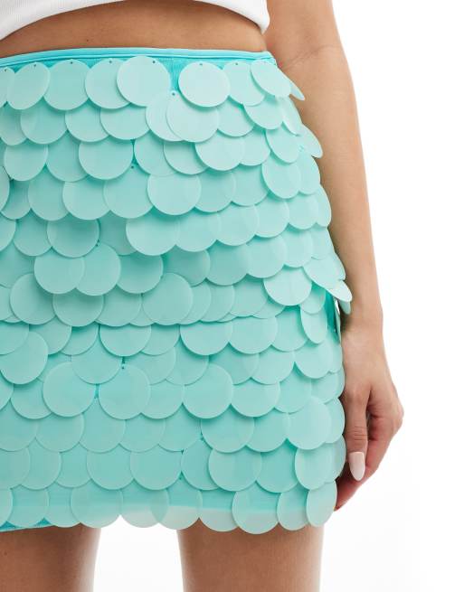 ASOS DESIGN large sequin disc mini skirt in blue | ASOS