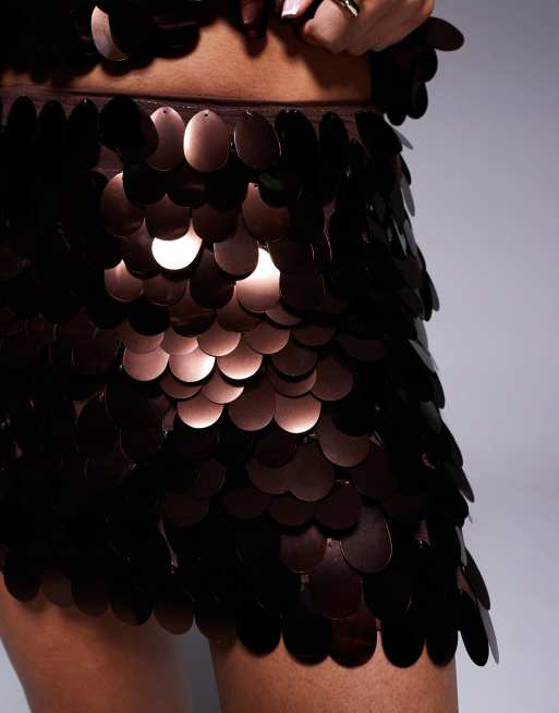ASOS DESIGN large sequin disc mini skirt in chocolate - part of a set ...