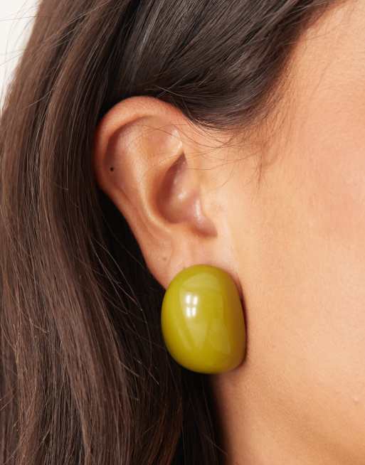 ASOS DESIGN large stud earrings with bubble oval design in olive | ASOS