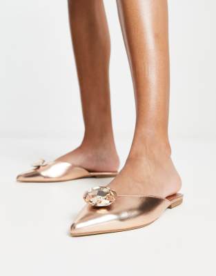 ASOS DESIGN Las Vegas embellished ballet mules in gold | ASOS