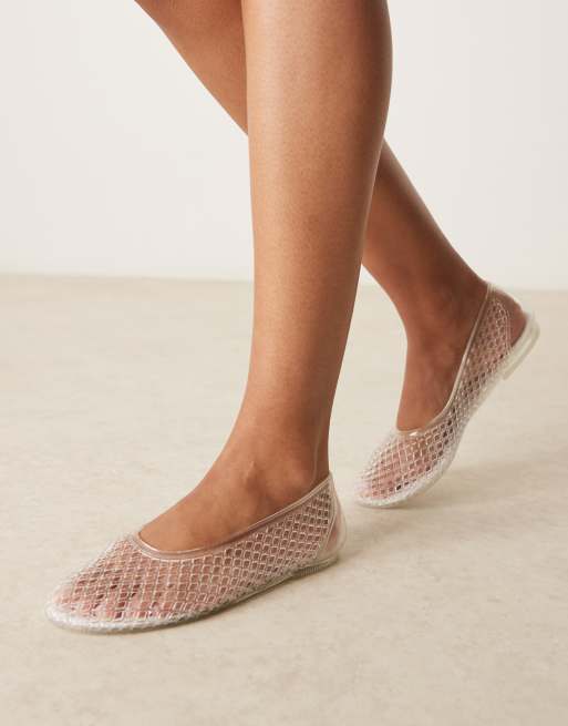 ASOS DESIGN Lattitude jelly weave ballet flats in clear | ASOS