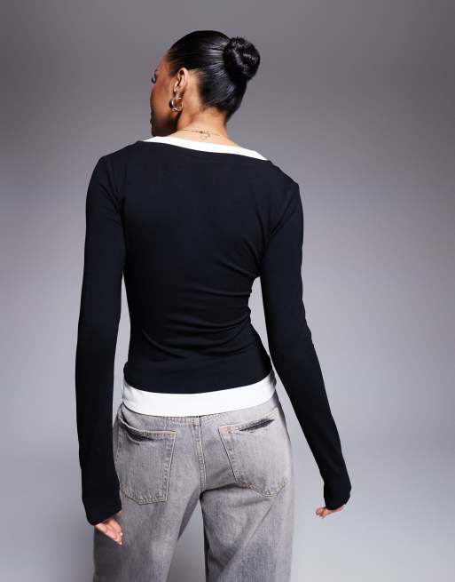 ASOS DESIGN layered henley top in black | ASOS
