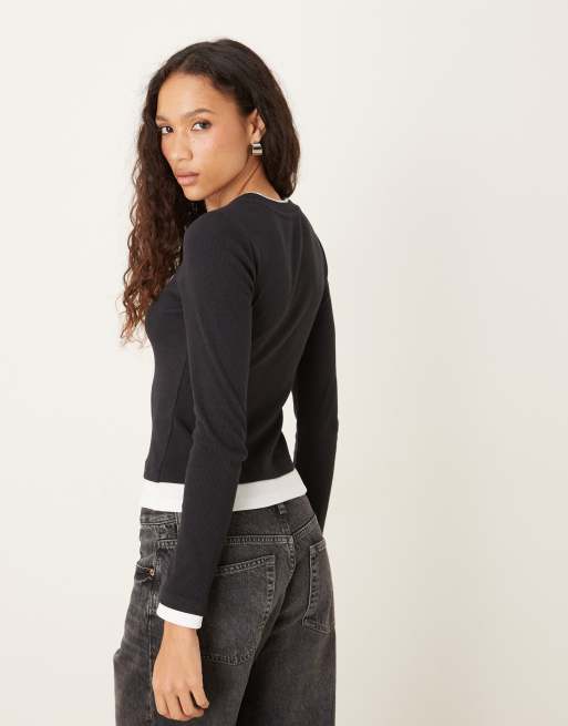 ASOS DESIGN layered long sleeve monochrome top in black | ASOS