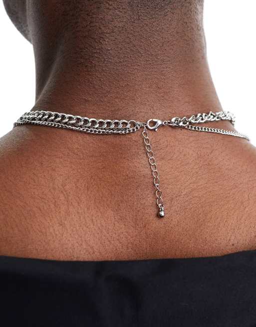ASOS DESIGN layered neck chain with cross in silver tone | ASOS