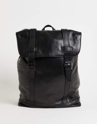 ASOS DESIGN leather backpack in black with handle | ASOS