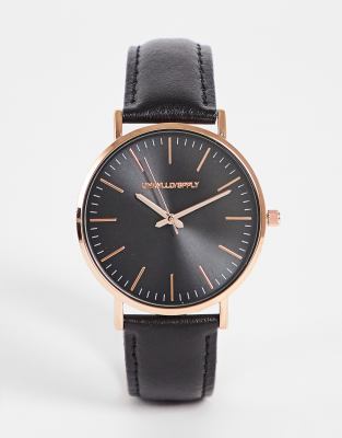 ASOS DESIGN leather classic watch with rose gold details in black | ASOS