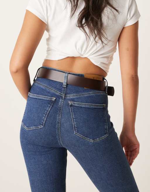ASOS DESIGN leather fine tubular buckle waist and hip jeans belt in ...