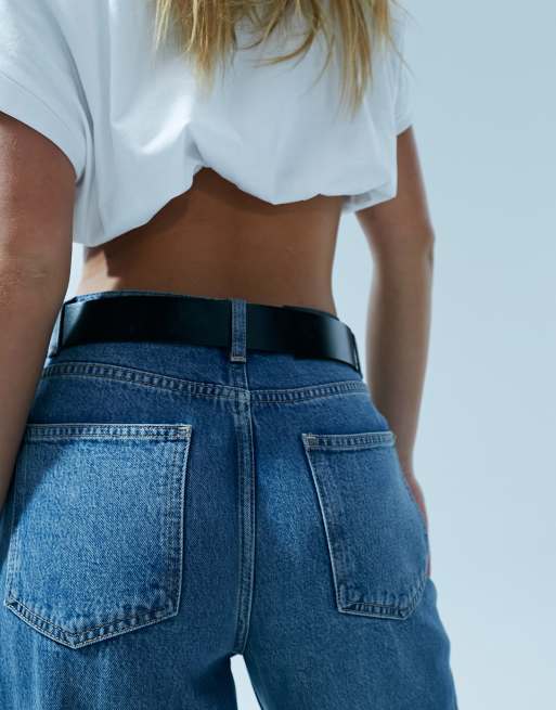 ASOS DESIGN leather fine tubular gold buckle waist and hip jeans belt ...