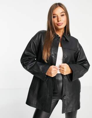 ASOS DESIGN leather mum jacket in black | ASOS