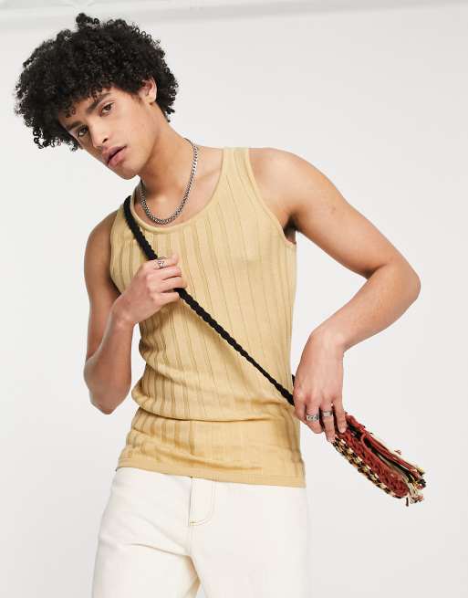 Asos Design Leichtes Geripptes Strick Trägertop In Hellbraun Mit U