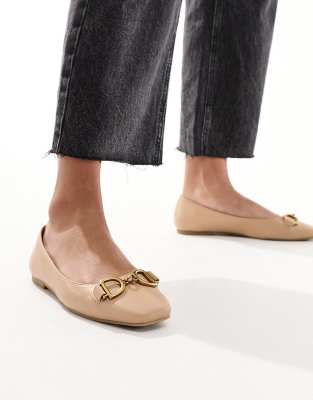 Asos Design Leighton Square Toe Ballet Flats In Beige-neutral | ModeSens