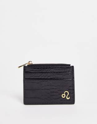 ASOS DESIGN leo zodiac star sign cardholder and purse in black croc | ASOS