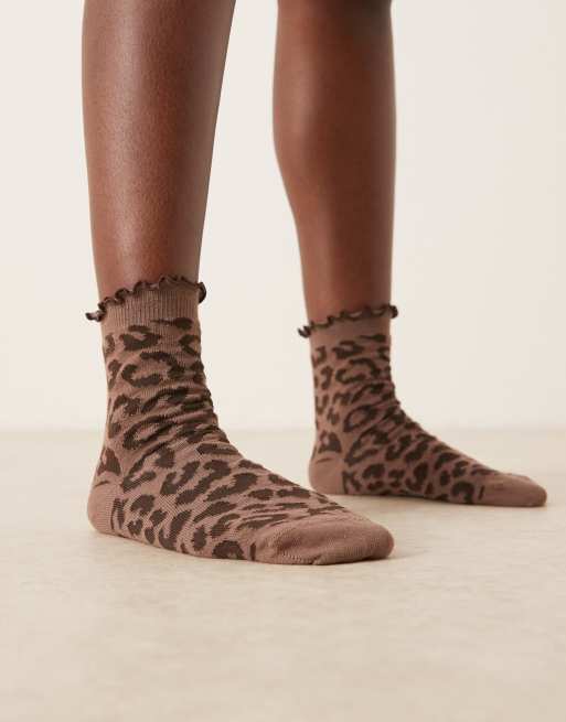 ASOS DESIGN leopard print socks in chocolate brown | ASOS
