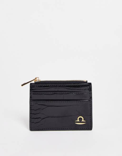 ASOS DESIGN libra zodiac star sign cardholder and purse in black croc ...
