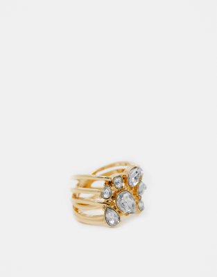 ASOS DESIGN Limited Edition ring with mixed crystal design in gold tone ...